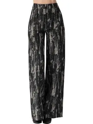 IVONNE Abstract Print Wide-leg Jeans - Black