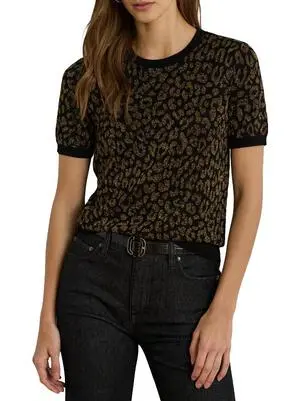 Ralph Lauren Metallic Leopard Jacquard Sweater - Black/relic Gold Metallic