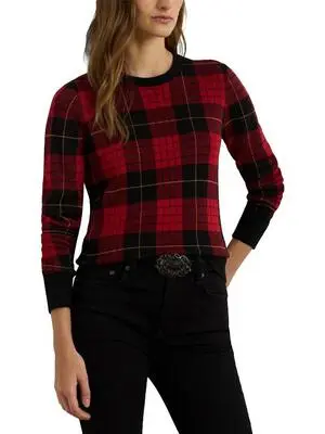 Ralph Lauren Plaid Cotton Blend Crewneck Sweater - Black/red Multi