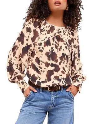 LIPSY Cow Print Top - Brown/beige Animal Print