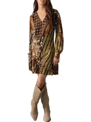 NEXT Mixed Print Mini Dress - Brown