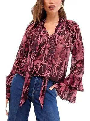LIPSY Floral Tie Neck Top - Pink