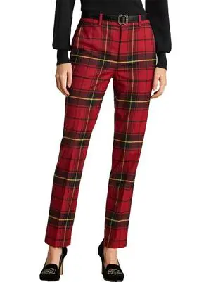 Ralph Lauren Plaid Stretch Wool Blend Ankle Pants - Red/black/yellow Multi
