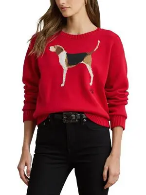 Ralph Lauren Intarsia Foxhound Cotton Sweater - Ralph Red Multi