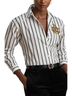 Ralph Lauren Relaxed Fit Striped Cotton Button-up Shirt - White/black