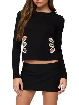 EDIKTED Contrast Cutout Long Sleeve Knit Shirt - Black