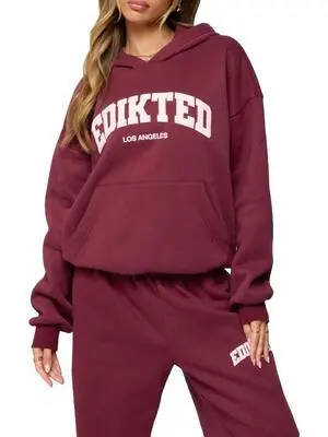EDIKTED Logo Oversized Hoodie - Burgundy