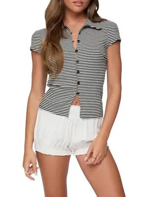 EDIKTED Striped Ribbed Button-up Shirt - Black-and-white