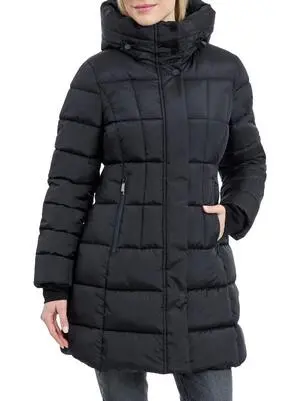 London Fog Fitted Puffer Coat - Black