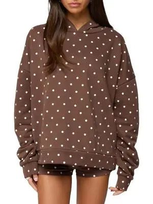 EDIKTED Polka Dot Hoodie - Brown