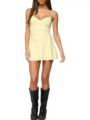 EDIKTED Ruched Mini Dress - Yellow