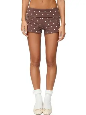 EDIKTED Polka Dot Fold-over Shorts - Brown