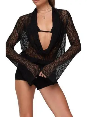EDIKTED Lera Lacey Sheer Mesh Top - Black
