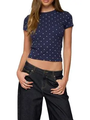 EDIKTED Polka Dot Crop T-Shirt Navy