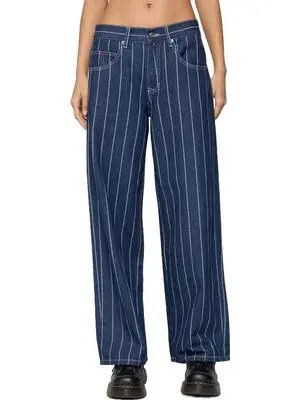 EDIKTED Kyler Pinstripe Wide-leg Jeans - Dark-blue