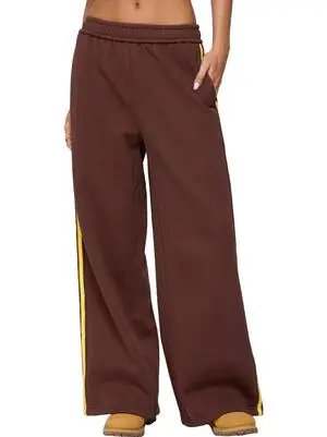 EDIKTED Side Stripe Wide Leg Sweatpants - Brown