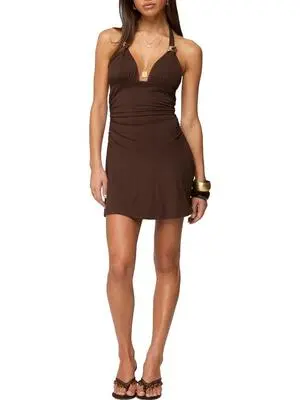 EDIKTED Hardware Cuff Halter Minidress - Dark-brown