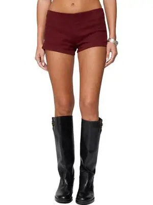 EDIKTED Dinah Low Rise Denim Micro Shorts - Burgundy