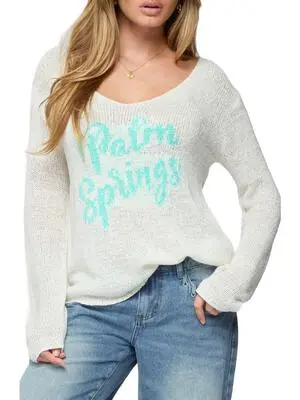 EDIKTED Palm Spring Graphic Scoop Neck Sweater - Cream
