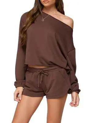 EDIKTED One-shoulder Sweatshirt - Brown