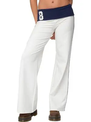 EDIKTED Contrast Foldover Wide Leg Pants - White-and-navy