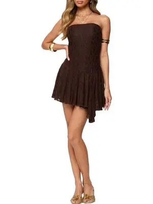 EDIKTED Elaia Lace Strapless Mini Dress - Brown