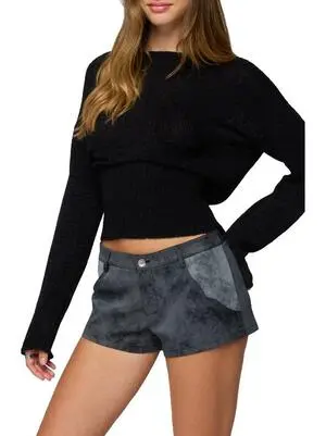 EDIKTED Tezi Boat Neck Crop Sweater - Black