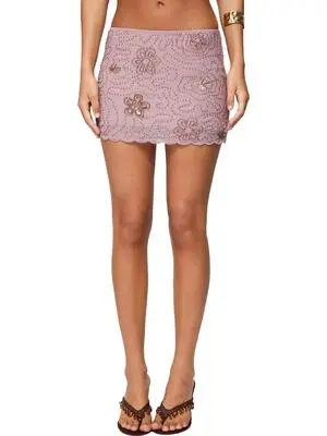 EDIKTED Astrid Floral Beaded Miniskirt - Mauve