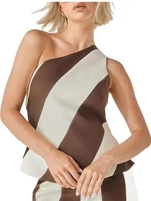 Nasty Gal Striped One-shoulder Top - Chocolate