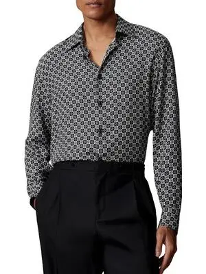 REISS Nix Print Button-up Shirt - Black