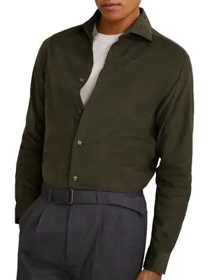 REISS Velma Cotton Button-up Shirt - Dark Green