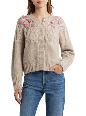 LoveShackFancy Clementian Alpaca & Wool Blend Cardigan - Oatmeal Melange