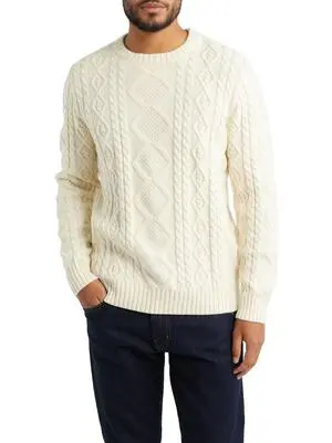 James Campbell Glencoe Cable Stitch Cotton & Wool Blend Sweater - Ivory