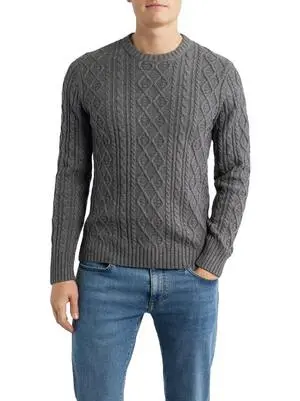 James Campbell Foyer Cable Stitch Cotton & Wool Blend Sweater - Coal