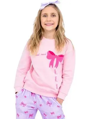 PREPPY GOOSE Holiday Bow Noel Sweatshirt - Light Pink