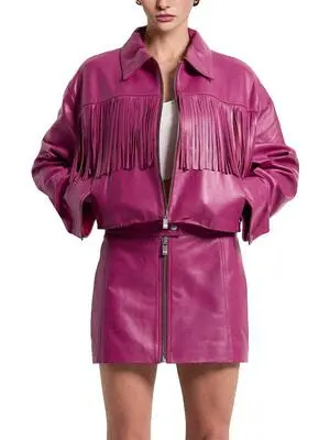 AS By DF Upcycled Leather Fringe Jacket - Rose
