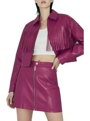 AS By DF Upcycled Leather Fringe Jacket - Rose
