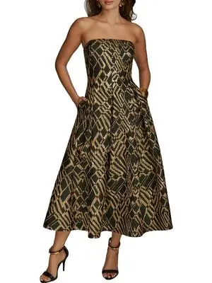 Donna Karan New York Strapless Jacquard Fit & Flare Dress - Black/sand