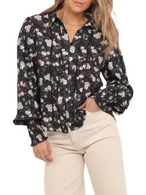 PETAL & PUP Floral Lace Trim Button-up Shirt - Dark Floral