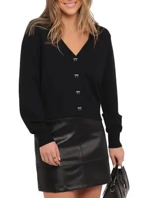 PETAL & PUP Rib Trim V-Neck Cardigan Black
