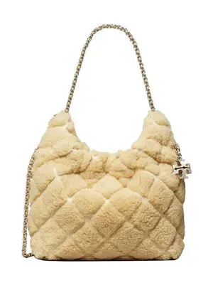 Tory Burch Fleming Genuine Shearling Hobo Bag - Ivory