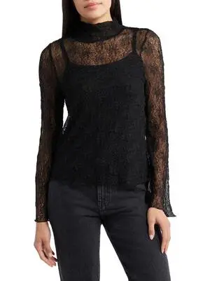 Wit & Wisdom Sheer Knit Mock Neck Top - Black