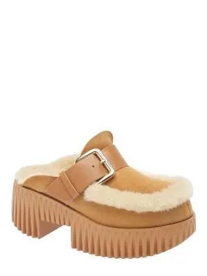 4CCCCEES Genuine Shearling Platform Clogs - Camel