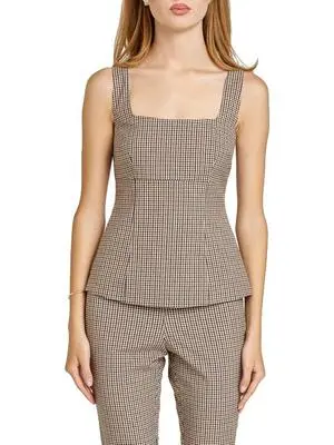 WAYF X Sara Walker Carolyn Plaid Sleeveless Top - Brown