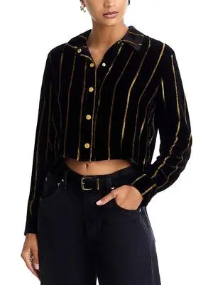 L'Agence Cosette Velvet Stripe Shirt - Black/gold