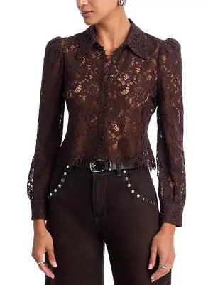 L'Agence Anita Lace Button-up Blouse - Dark Brown