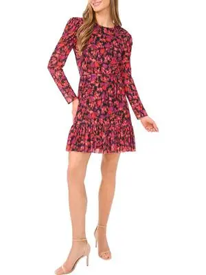 CECE DUPRAZ Floral Print Long Sleeve Mini Dress - Rich Black/pink Multi