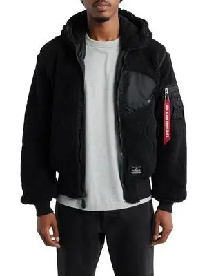 Alpha Industries Quilted Fleece Hooded Flight Jacket - Black