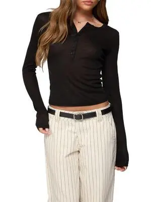 EDIKTED Rib Henley Top - Black