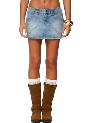 EDIKTED Western Denim Mini Skirt - Blue
